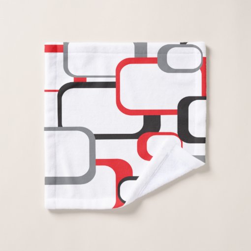 Retro Square Pattern Red Gray Black White Bath Towel Set | Zazzle