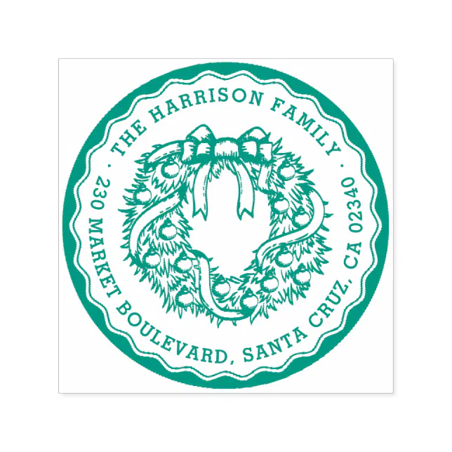 Retro Stamp Christmas Wreath Round Return Address | Zazzle Retro Stamp Christmas Wreath Round Return Address | Zazzle