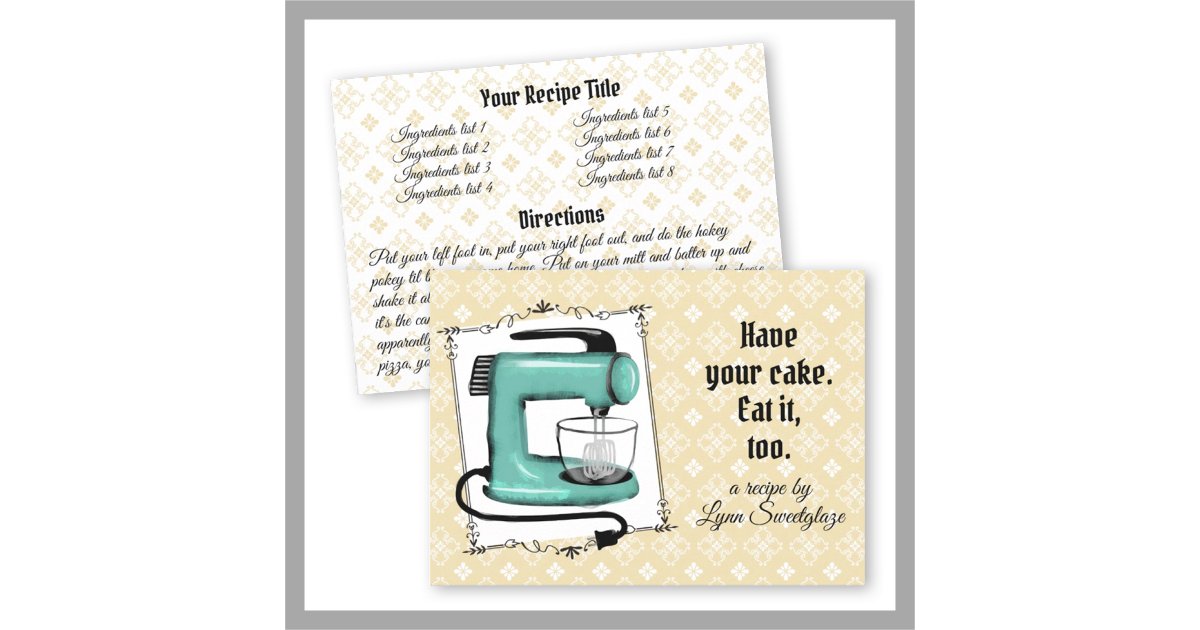 Retro stand mixer baking cookbook recipe card | Zazzle