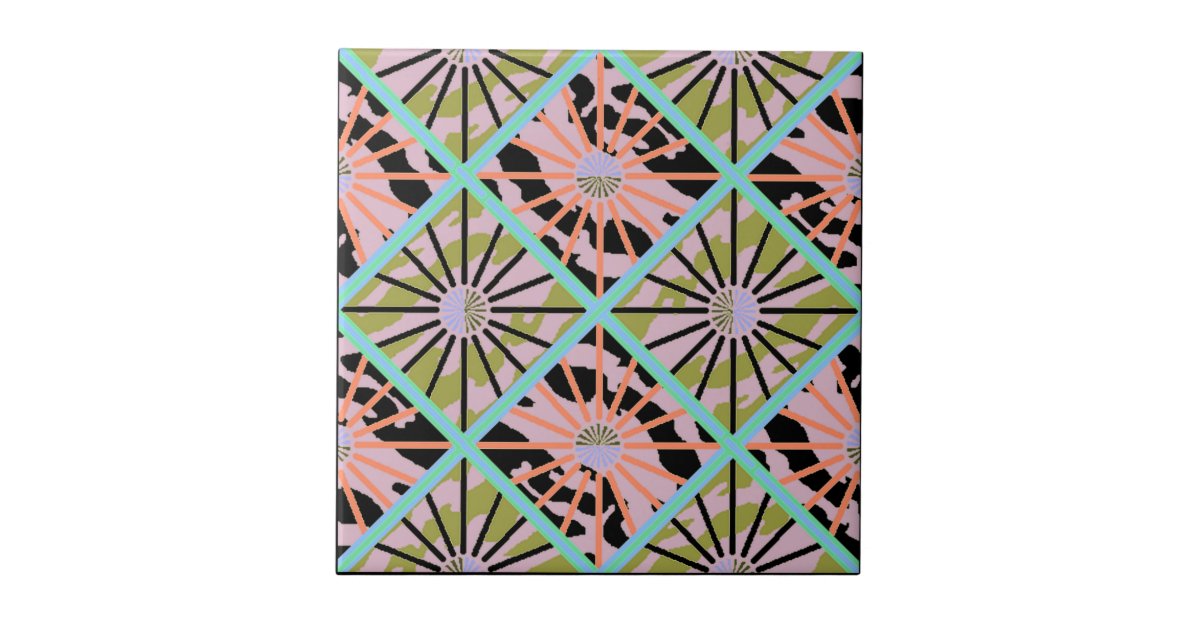 Retro Starburst Multi shade Ceramic Tiles 4.25" sq | Zazzle