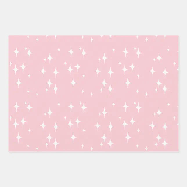 Retro Stardust Starburst Stars Pink Aesthetic Wrapping Paper Sheets ...