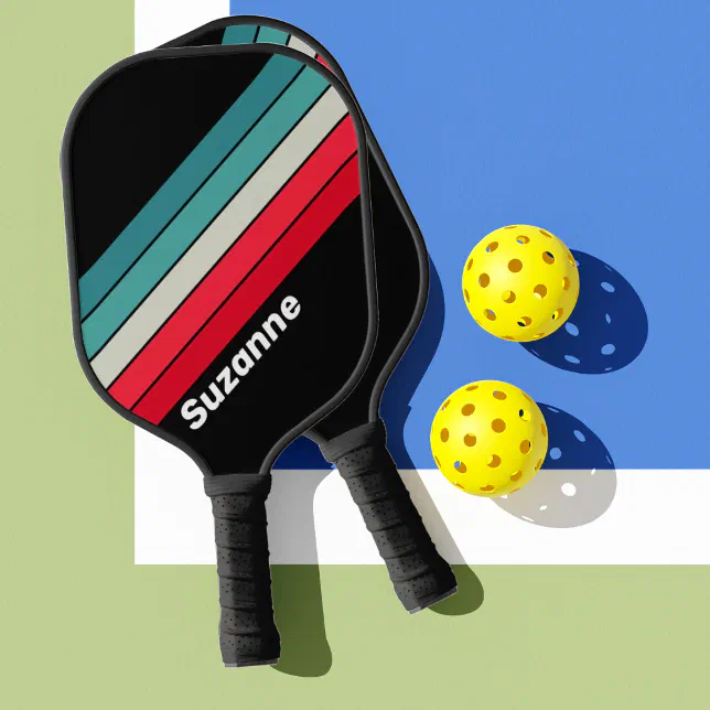 Retro Stealth Rainbow with Name Pickleball Paddle | Zazzle