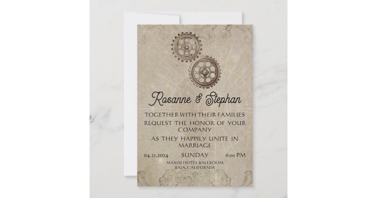 Retro Steampunk Geared for Love Wedding Invitation | Zazzle