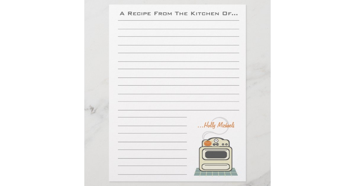 Retro Stove Modern Kitchen Recipe Paper | Zazzle