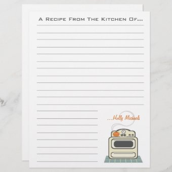 Retro Stove Modern Kitchen Recipe Paper | Zazzle
