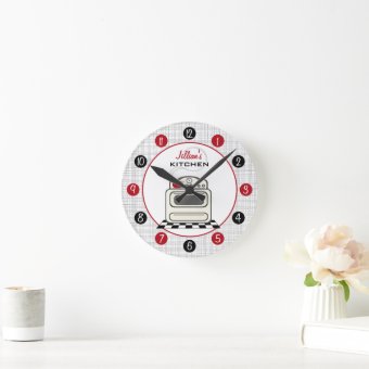 Retro Stove Red & Black Kitchen Clock | Zazzle
