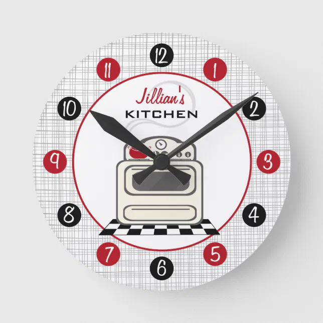 Retro Stove Red & Black Kitchen Clock | Zazzle