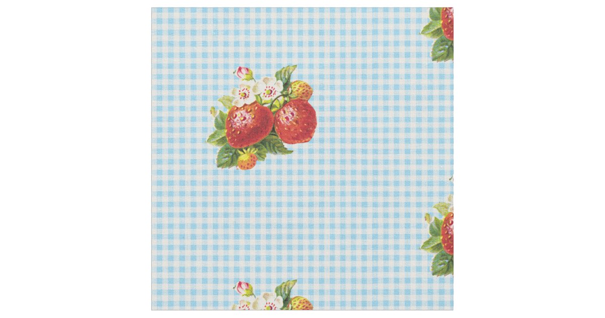 Retro Strawberry Gingham Pattern Fabric | Zazzle