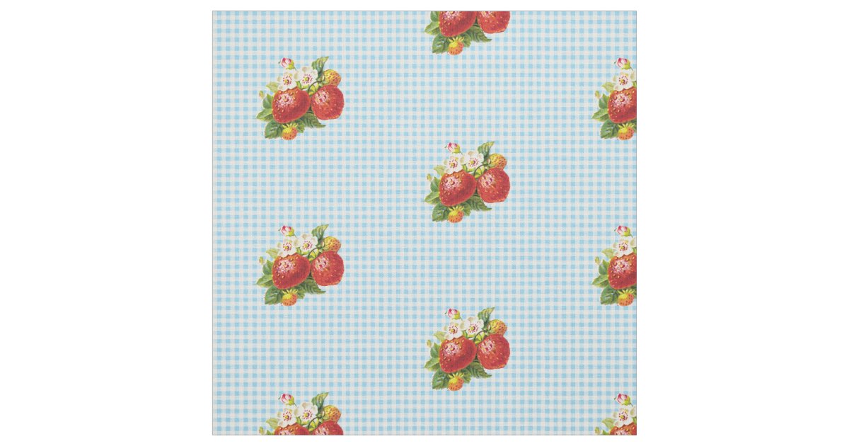 Retro Strawberry Gingham Pattern Fabric | Zazzle
