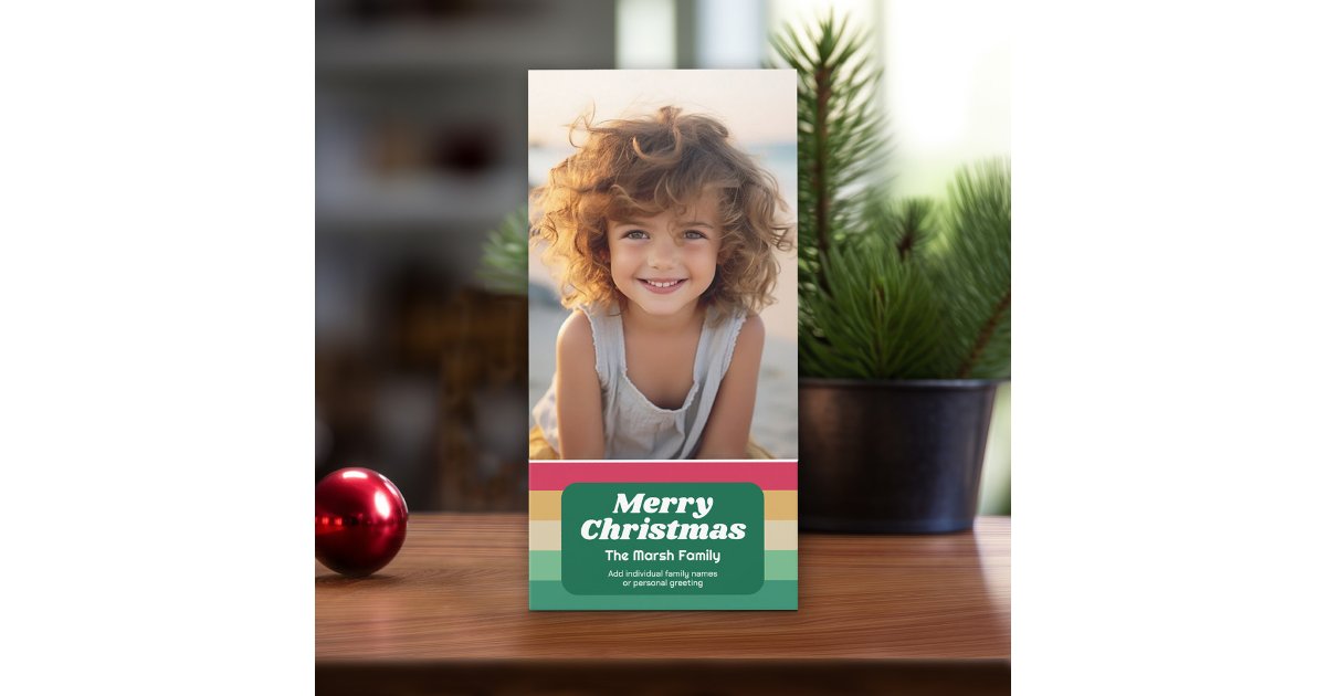 Retro Stripe Christmas Vertical Photo Holiday Card | Zazzle