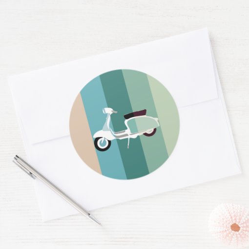 Retro Striped Scooter Round Sticker Glossy | Zazzle