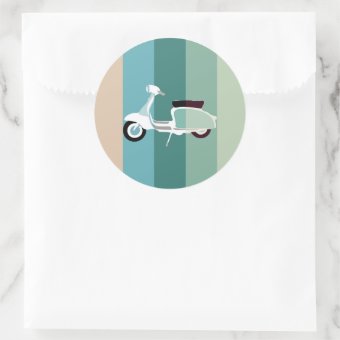 Retro Striped Scooter Round Sticker Glossy | Zazzle