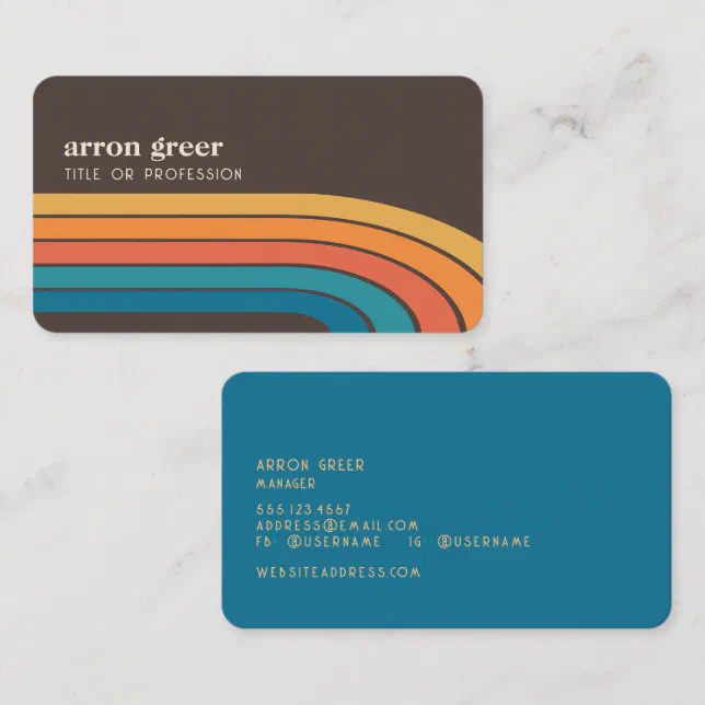 Retro Stripes 70's 80s Orange Brown Teal Business Card | Zazzle