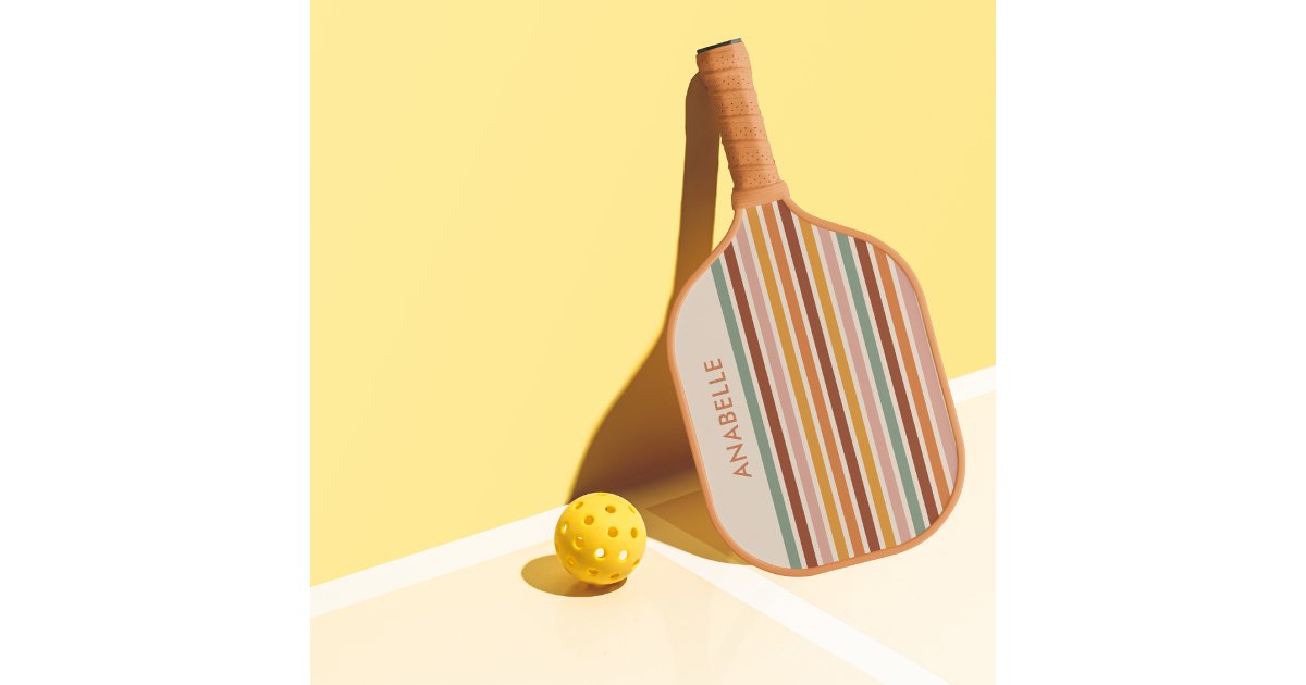 Retro Stripes Rainbow Groovy Seventies 70s Name Pickleball Paddle | Zazzle