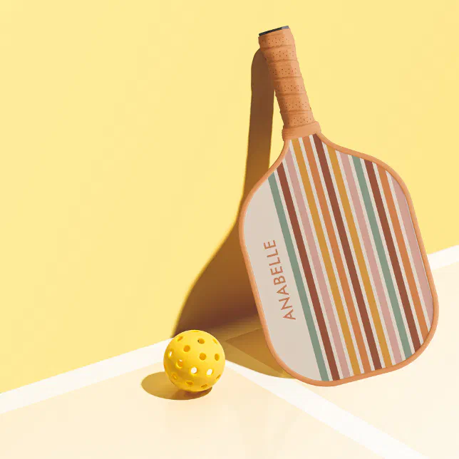 Retro Stripes Rainbow Groovy Seventies 70s Name Pickleball Paddle | Zazzle