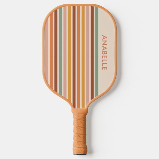 Retro Stripes Rainbow Groovy Seventies 70s Name Pickleball Paddle | Zazzle