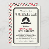 Retro stripes wig and mustache bash birthday party invitation | Zazzle
