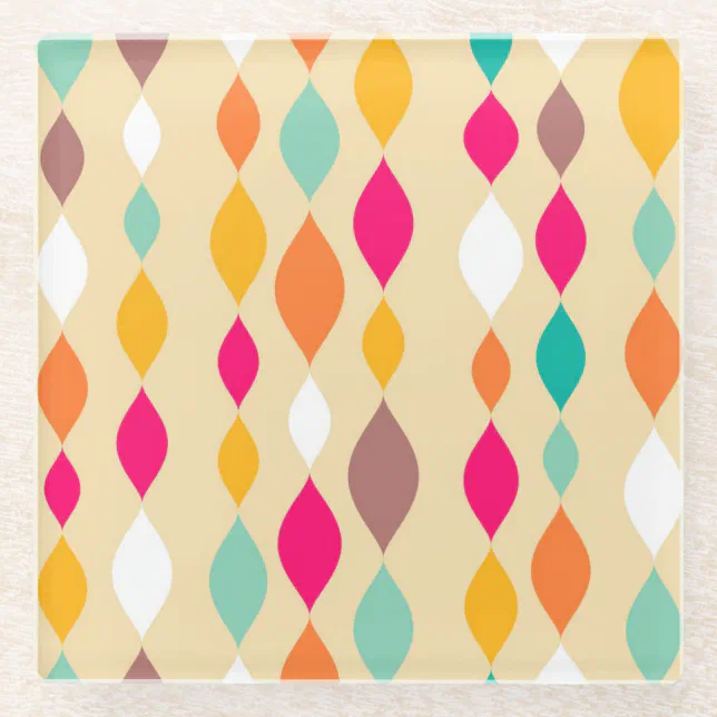 Retro style abstract pattern glass coaster | Zazzle