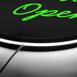 Retro Style Always Open Neon Green on Black LED Sign | Zazzle