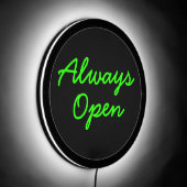 Retro Style Always Open Neon Green on Black LED Sign | Zazzle
