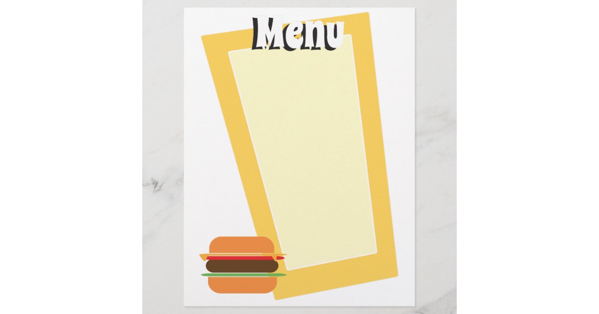 Retro style Burger themed blank menu | Zazzle
