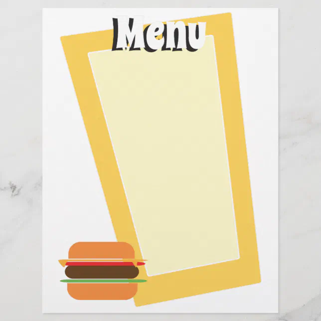 Retro style Burger themed blank menu | Zazzle