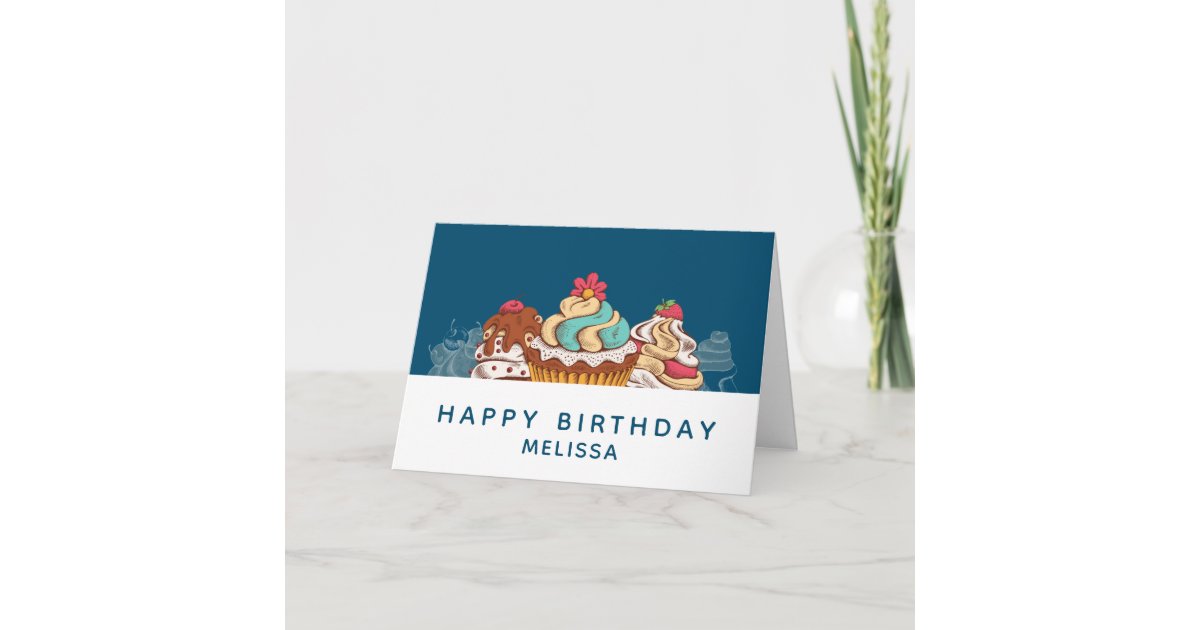 Retro Style Cupcakes Sweet Dessert Birthday Card | Zazzle