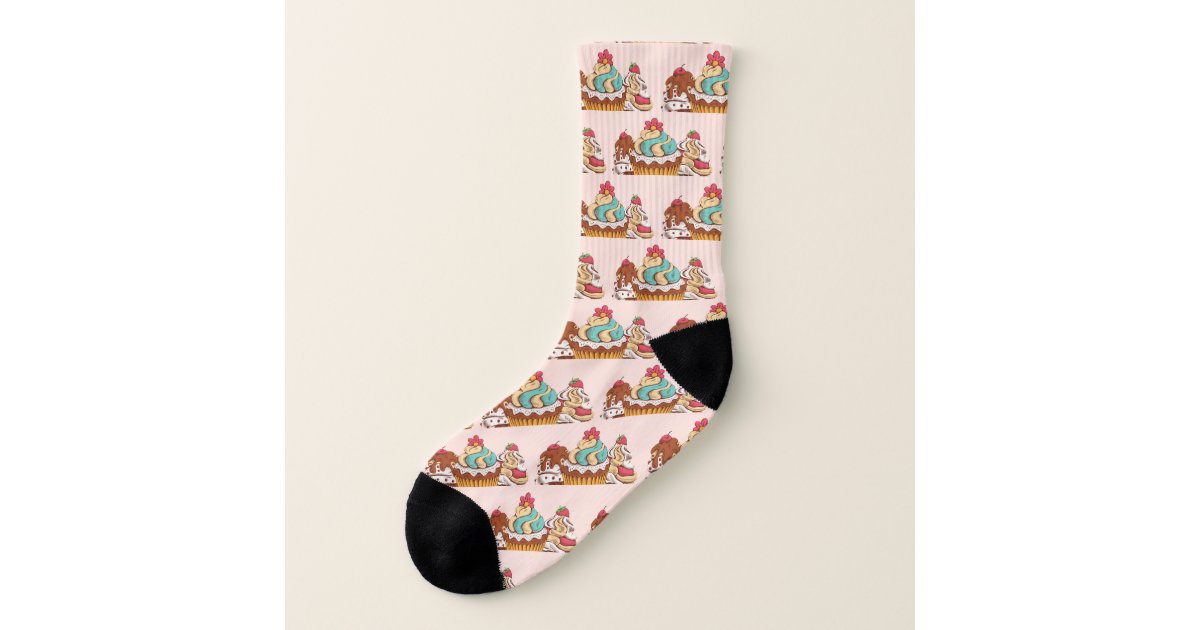 Retro Style Cupcakes Sweet Dessert Pattern Socks | Zazzle