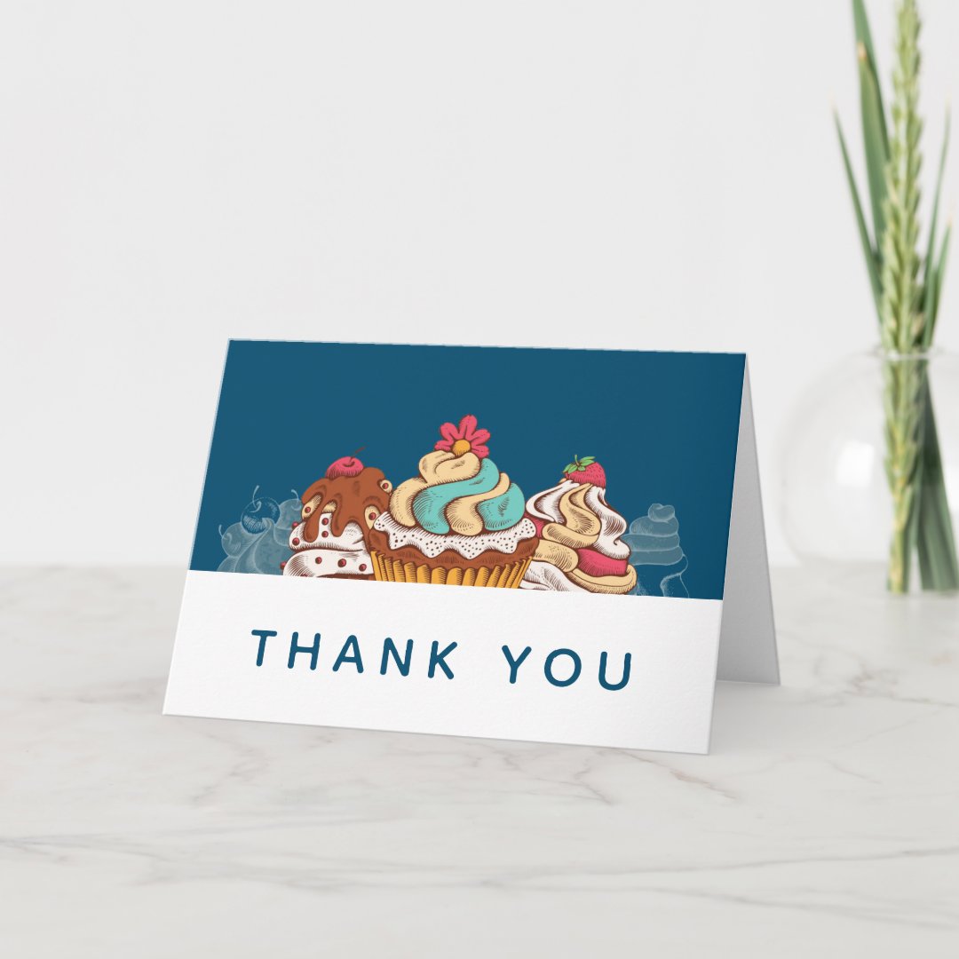 Retro Style Cupcakes Sweet Dessert Thank You Card | Zazzle