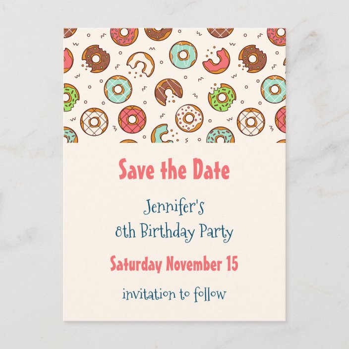 Retro Style Cute Donut Pattern Save the Date Invitation Postcard ...
