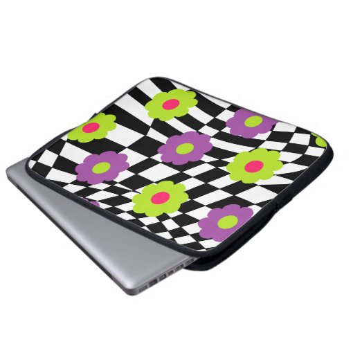 Retro Style Laptop Case with Checkers and Flowers | Zazzle