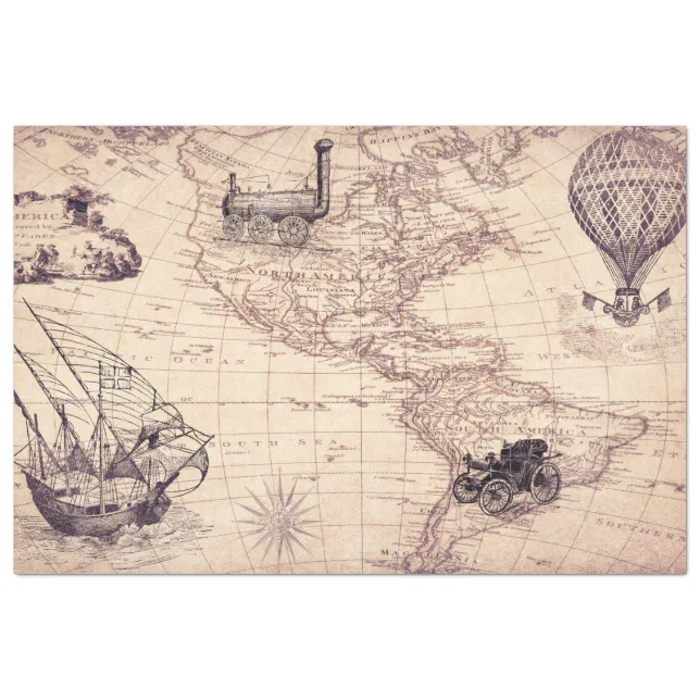 Retro style map pattern, world maps themed tissue paper | Zazzle