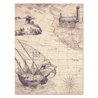 Retro style map pattern, world maps themed tissue paper | Zazzle