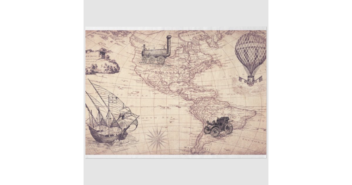 Retro style map pattern, world maps themed tissue paper | Zazzle
