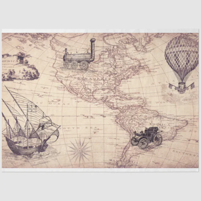 Retro style map pattern, world maps themed tissue paper | Zazzle
