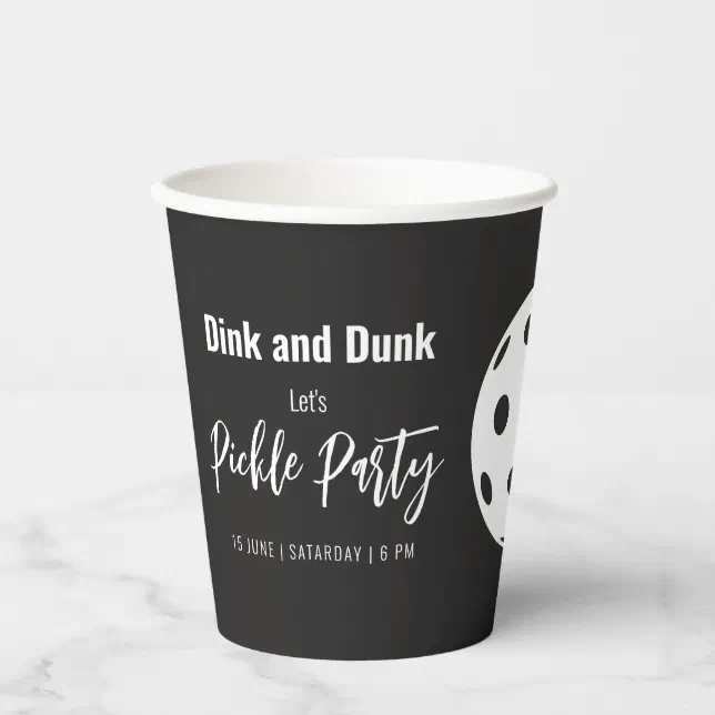 Retro Style Neon Black Themed Pickleball Birthday Paper Cups | Zazzle