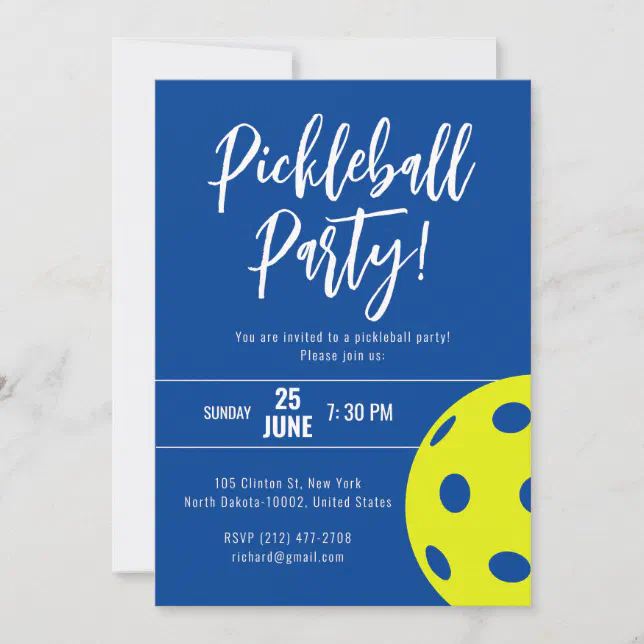 Retro Style Neon Blue Themed Pickleball Birthday Invitation | Zazzle