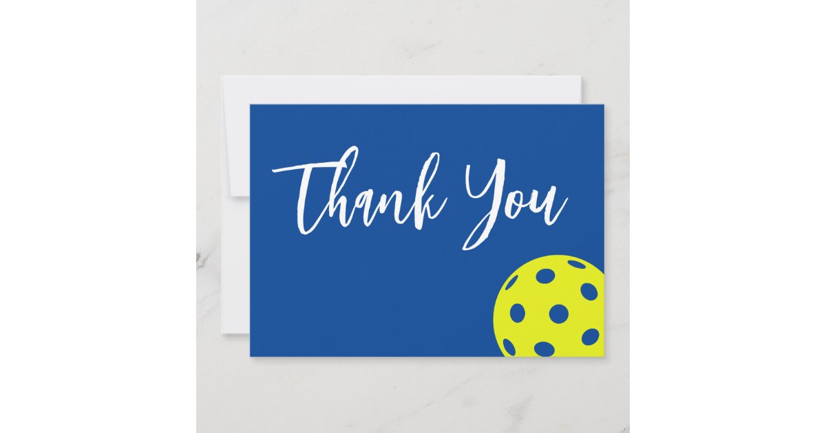 Retro Style Neon Blue Themed Pickleball Birthday Thank You Card | Zazzle