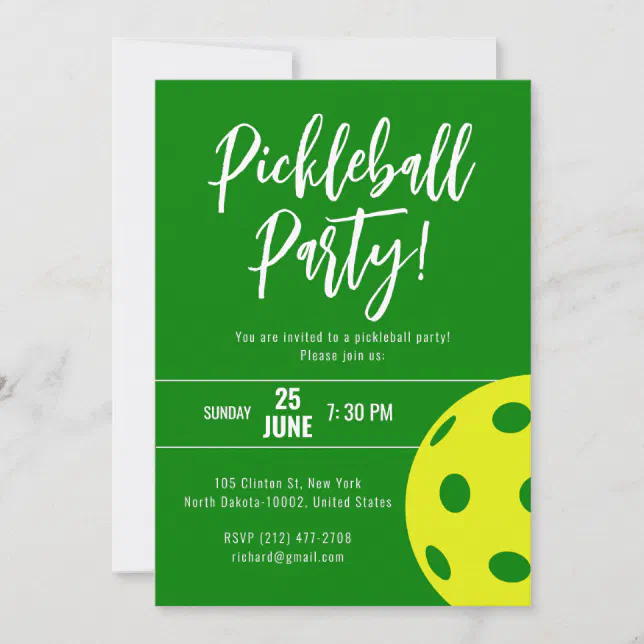 Retro Style Neon Green Themed Pickleball Birthday Invitation | Zazzle