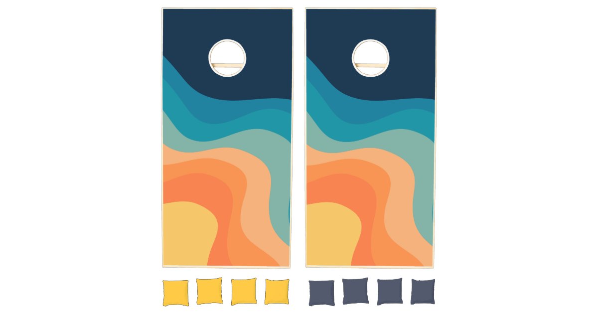 Retro style waves decoration cornhole set | Zazzle