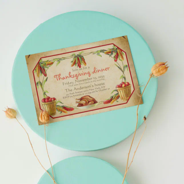 Retro Stylish Apples Pumpkins Thanksgiving Invitation | Zazzle