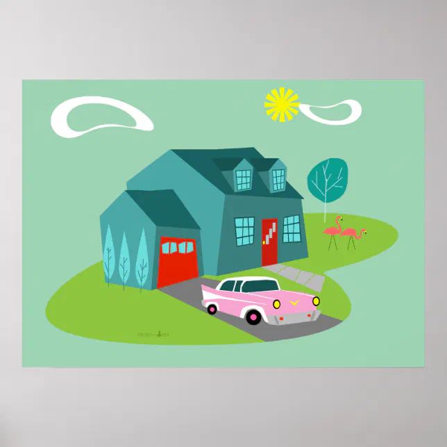 Retro Suburban House Poster | Zazzle