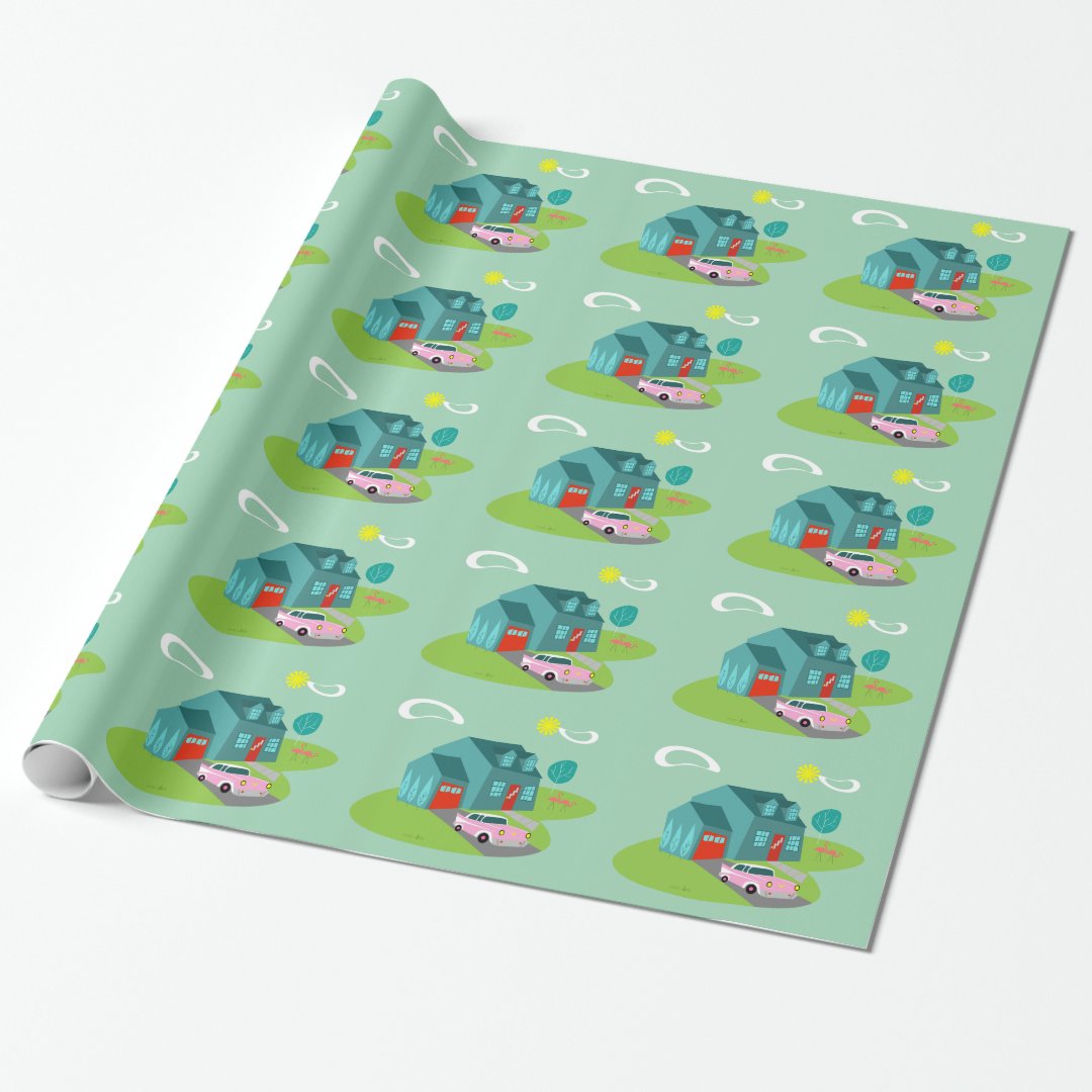 Retro Suburban House Wrapping Paper | Zazzle