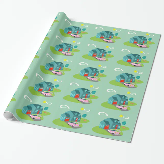 Retro Suburban House Wrapping Paper | Zazzle
