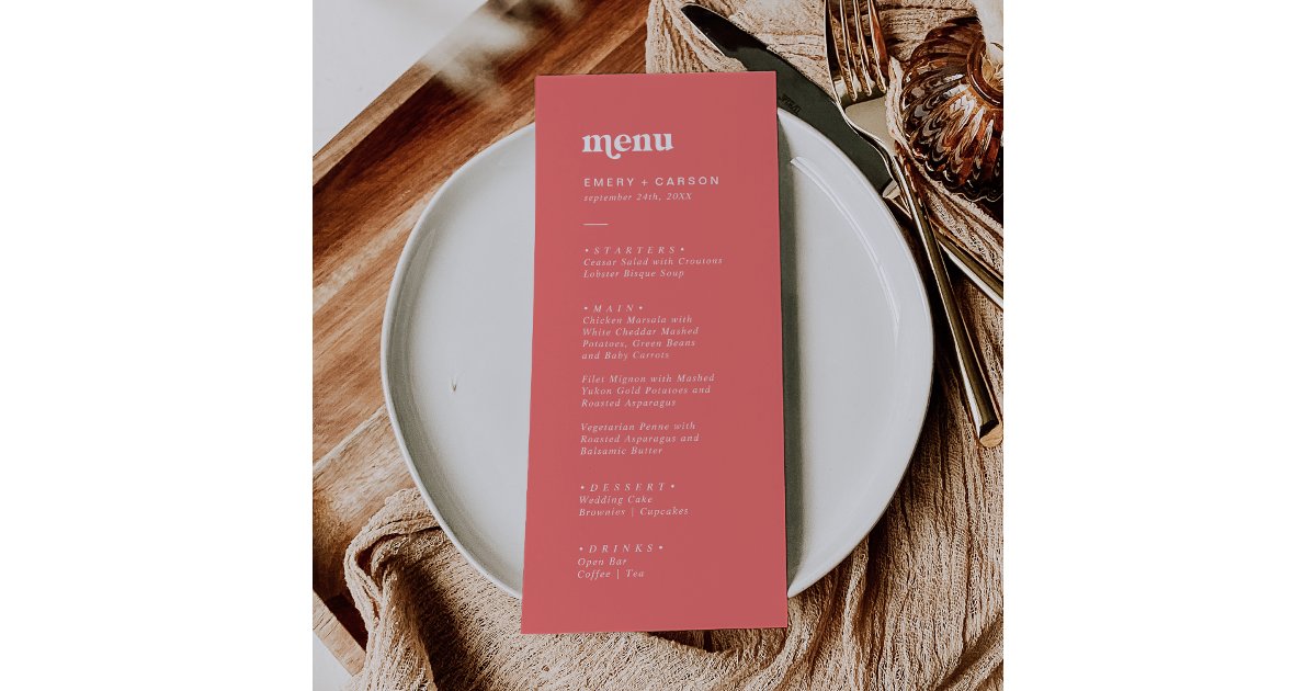 Retro Summer | Hot Pink Wedding Dinner Menu | Zazzle