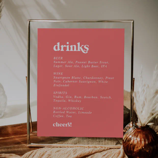 Retro Summer | Hot Pink Wedding Drinks Menu Sign | Zazzle