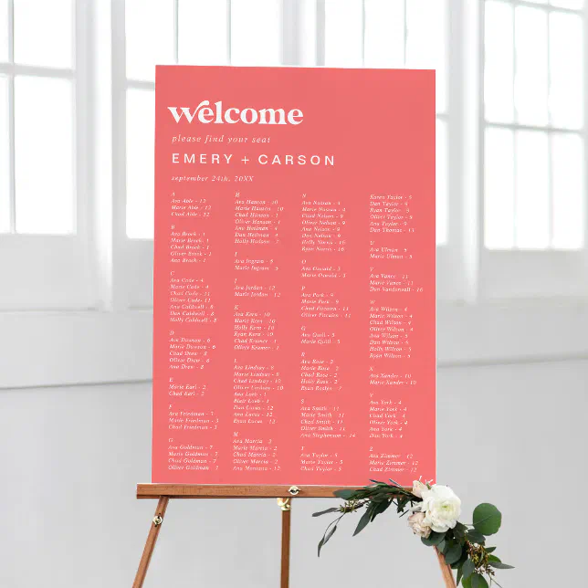 Retro Summer | Hot Pink Wedding Seating Chart Foam Board | Zazzle