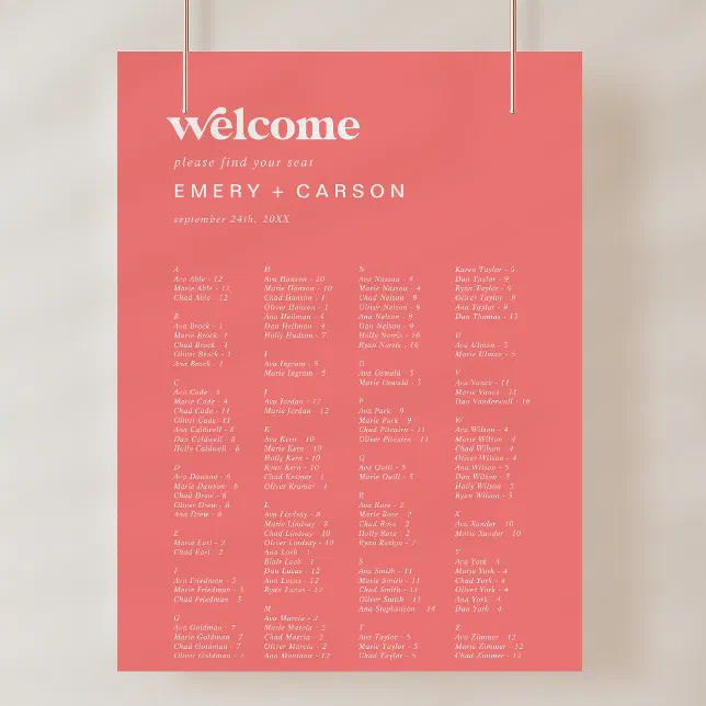 Retro Summer Hot Pink Wedding Seating Chart Poster | Zazzle