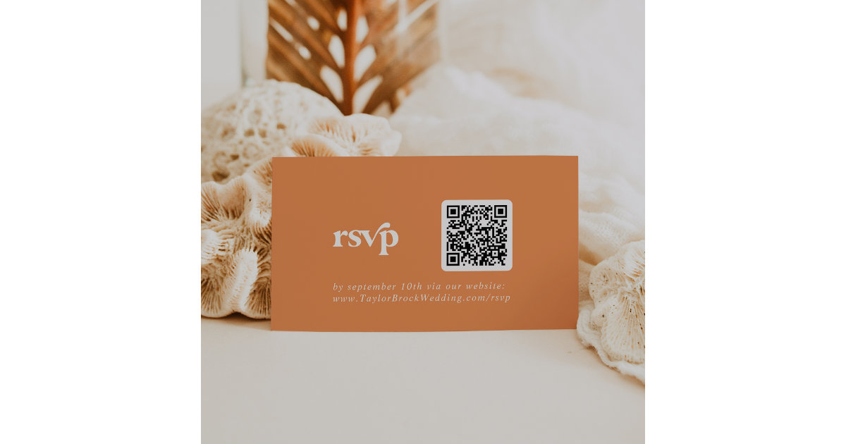 Retro Summer Orange QR code RSVP Enclosure Card | Zazzle