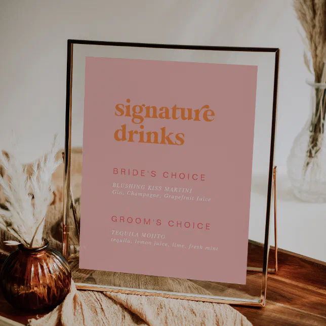 Retro Summer Pink and Orange Signature Drinks Sign | Zazzle